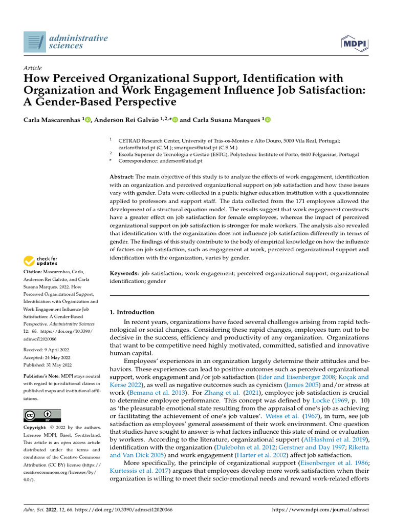 How Perceived Organizational Support, Identification With | PDF | Job Satisfaction | Validity ...