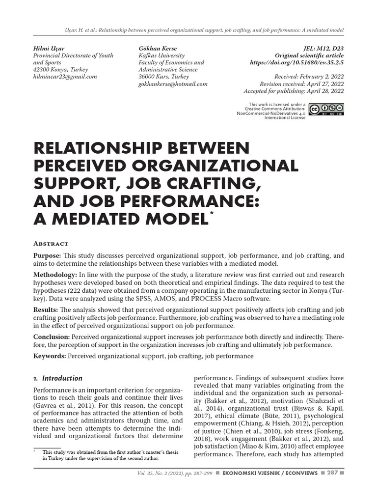 Relationship Between Perceived Organizational Support, Job Crafting ...