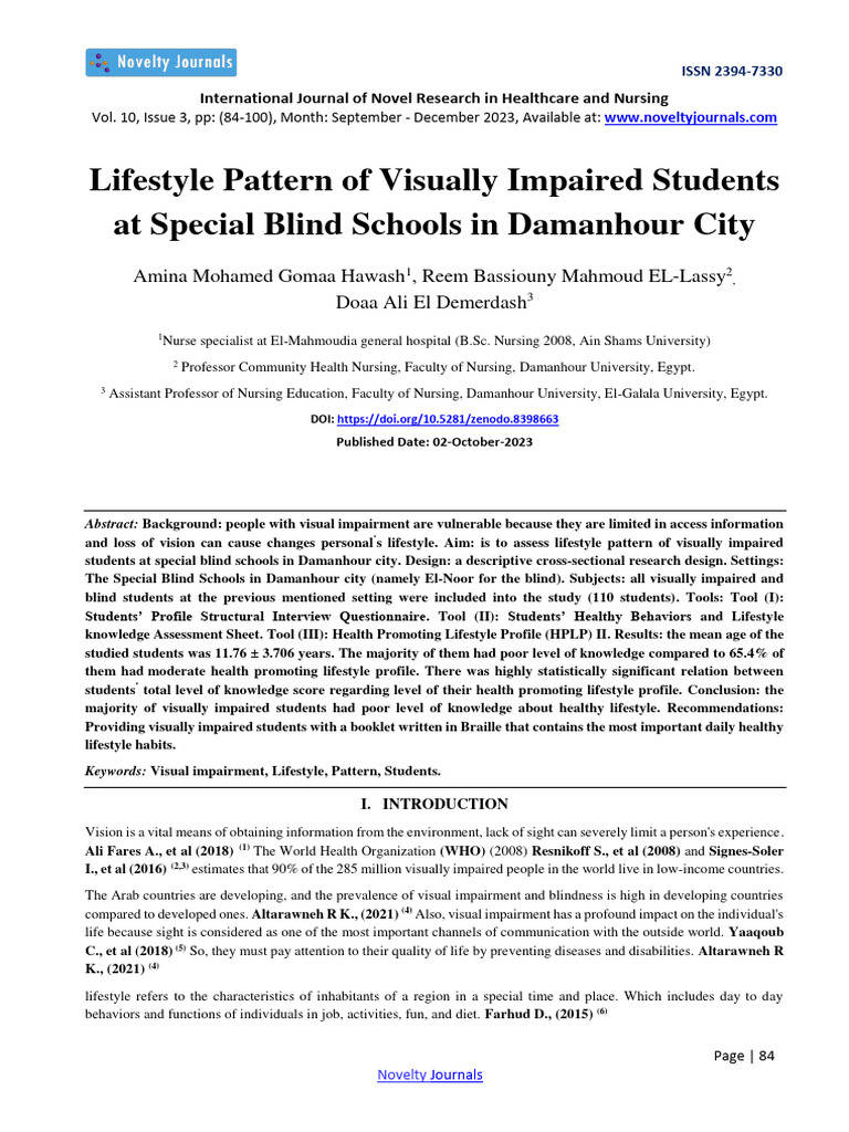 Lifestyle Pattern of Visually Impaired Students at Special Blind ...