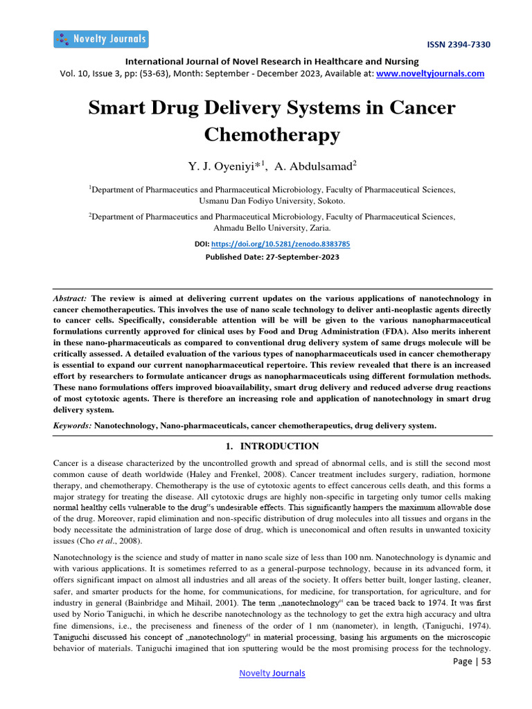 Smart Drug Delivery Systems in Cancer Chemotherapy | PDF | Liposome | Chemotherapy