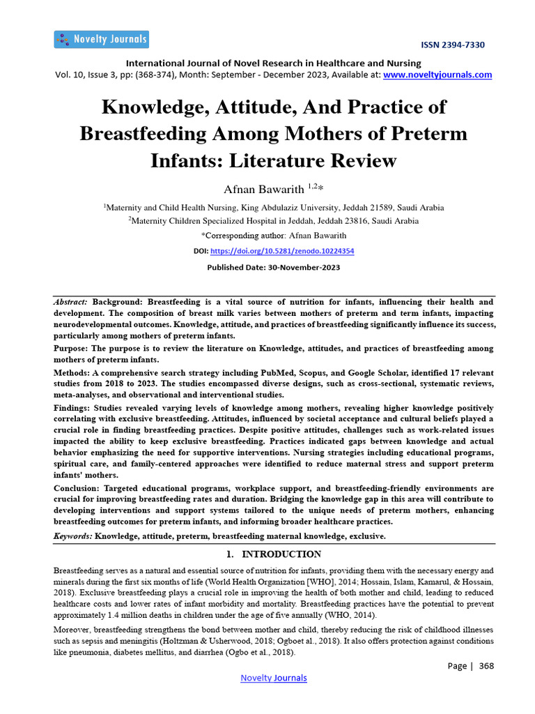Knowledge, Attitude, and Practice of Breastfeeding Among Mothers of Preterm Infants: Literature ...