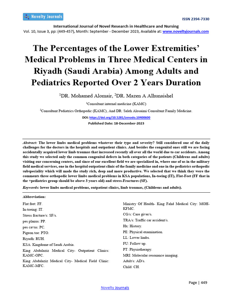 The Percentages of The Lower Extremities' Medical Problems in Three ...