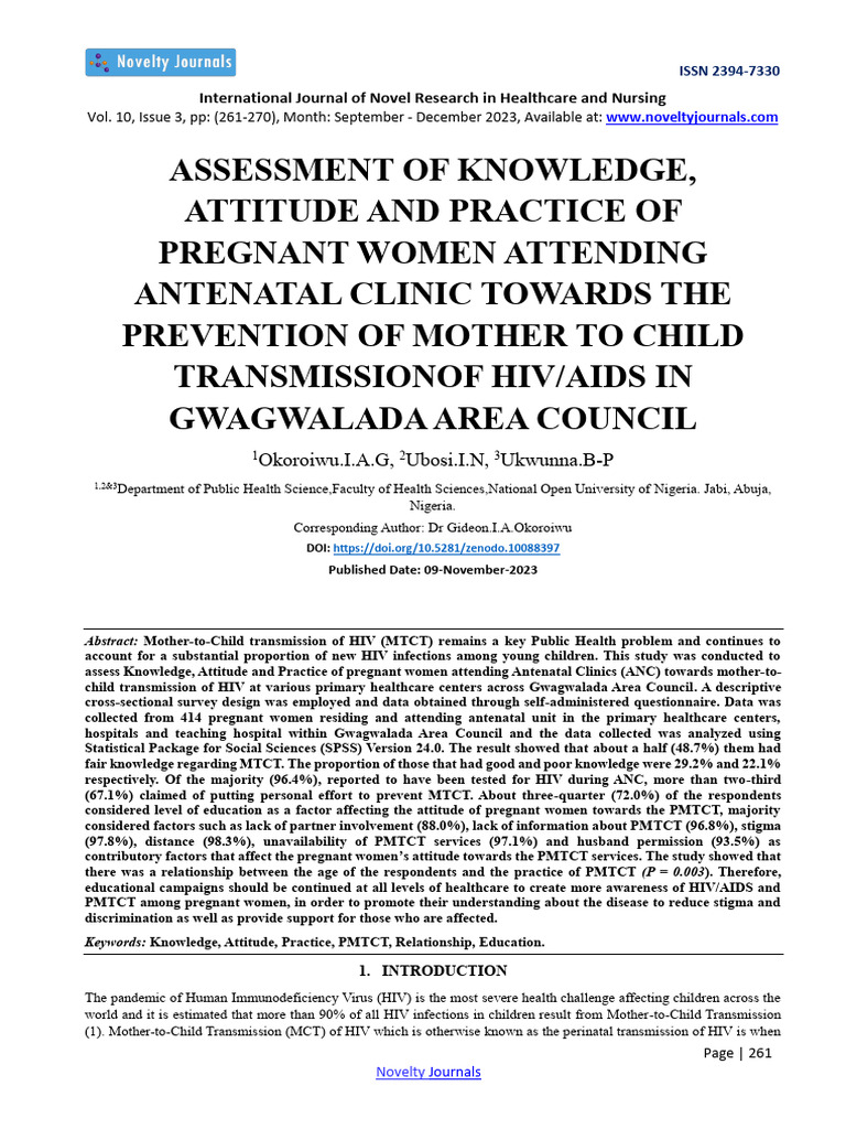 Assessment of Knowledge, Attitude and Practice of Pregnant Women Attending Antenatal Clinic ...