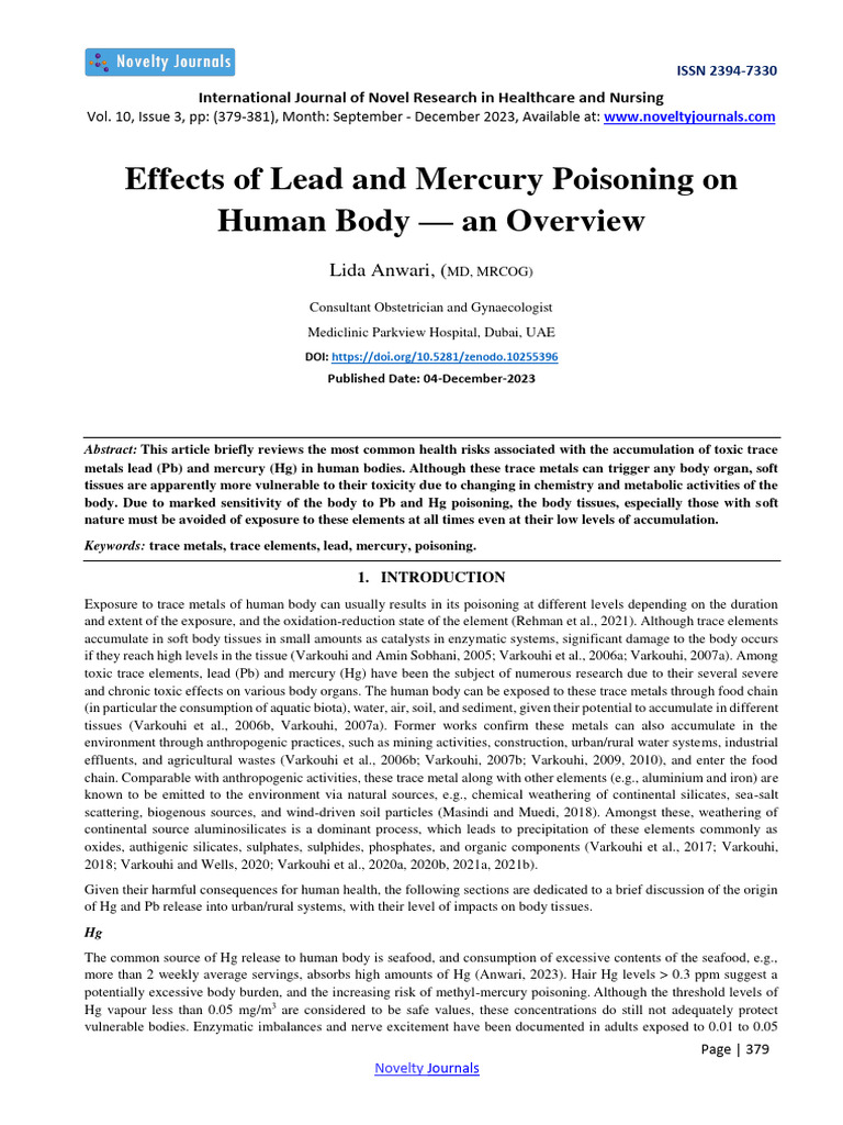 Effects of Lead and Mercury Poisoning on Human Body — an Overview | PDF ...