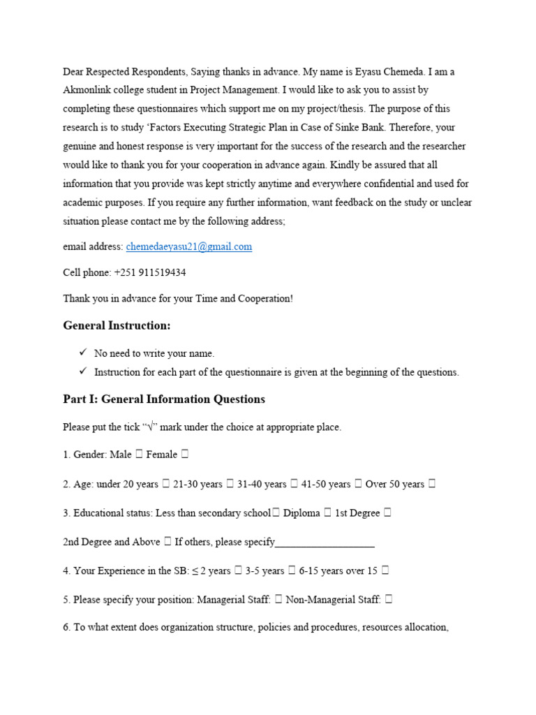 Dear Respected Respondents | PDF | Strategic Planning | Leadership