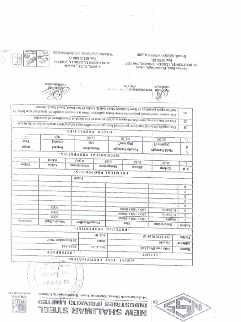 Material Testing Certificate | PDF