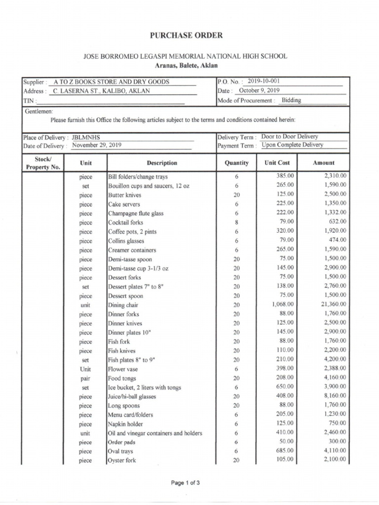 PO-TVL Tools Food & Beverage Services | PDF
