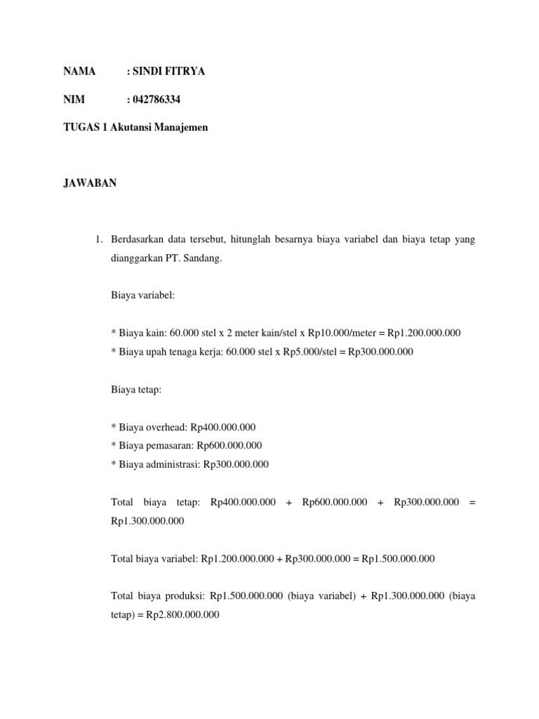 TGS 1 AKUTANSI MANAJEMEN | PDF