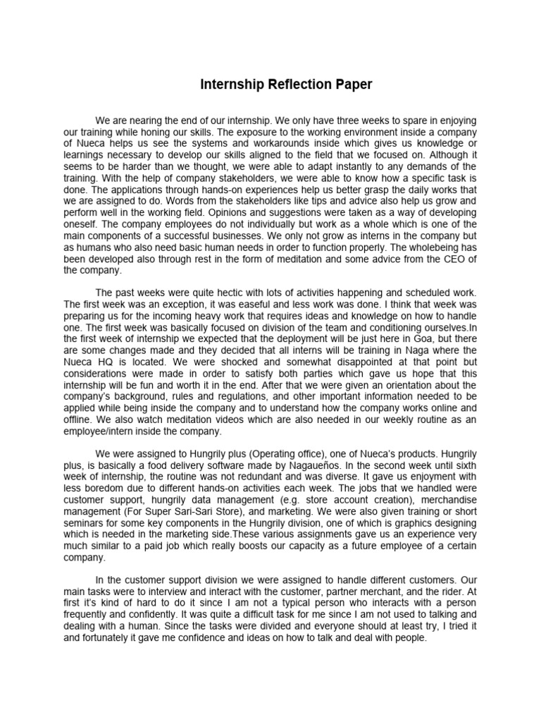 Internship Reflection Paper | PDF | Internship | Job Hunting