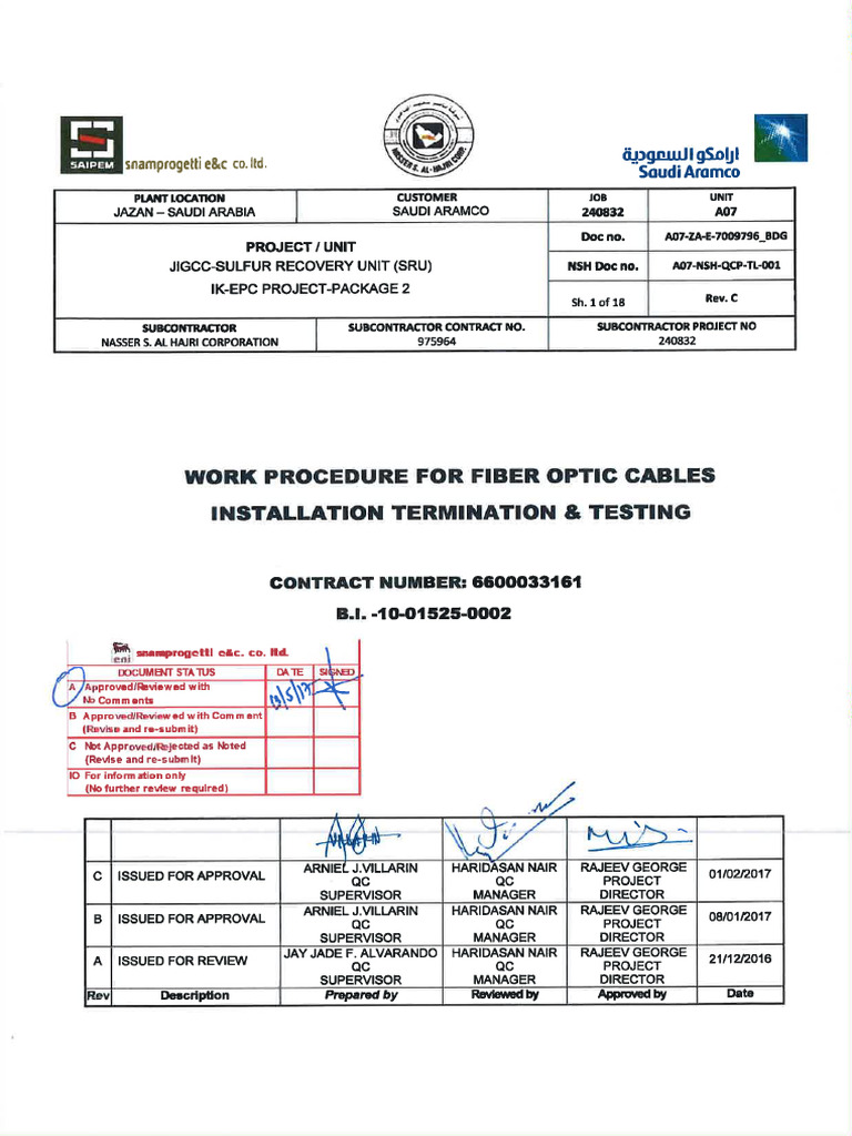 A07-ZA-E-7009796_BDG_C_FOC Cable Installation Termination and Testing | PDF