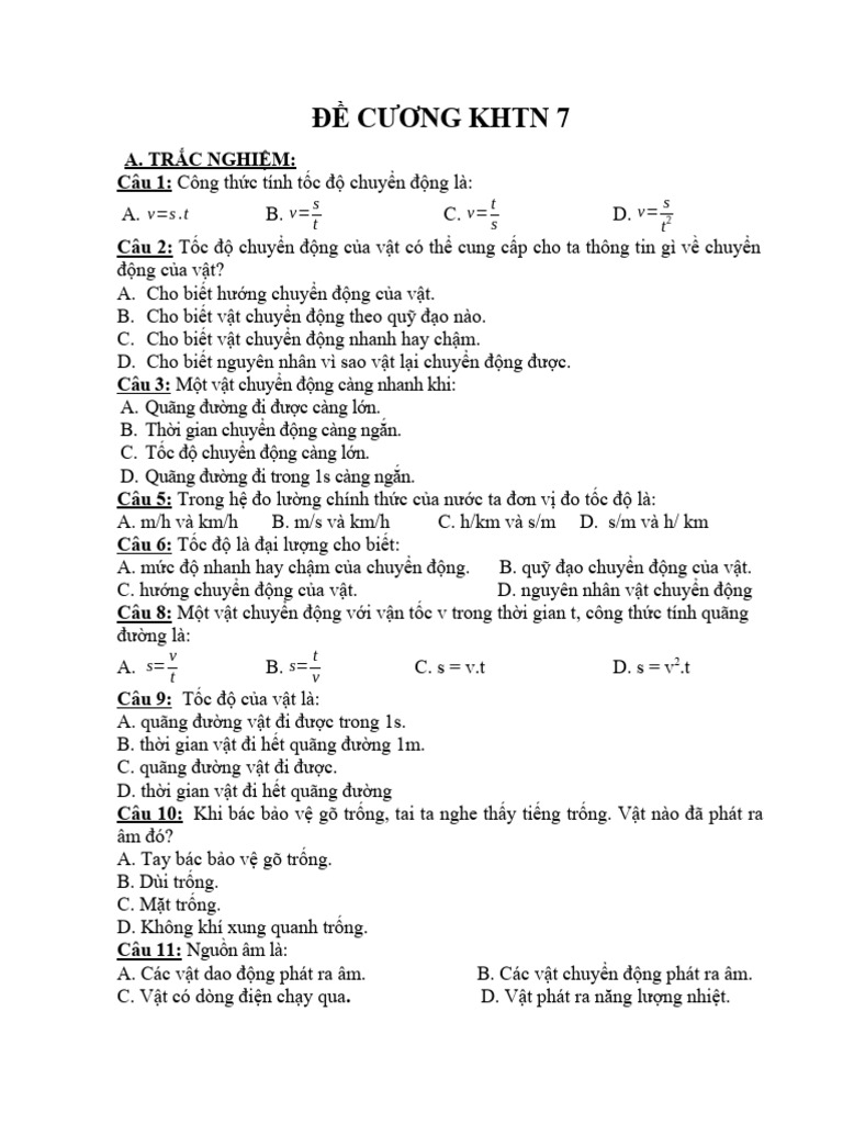 ĐỀ CƯƠNG KHTN 7 | PDF