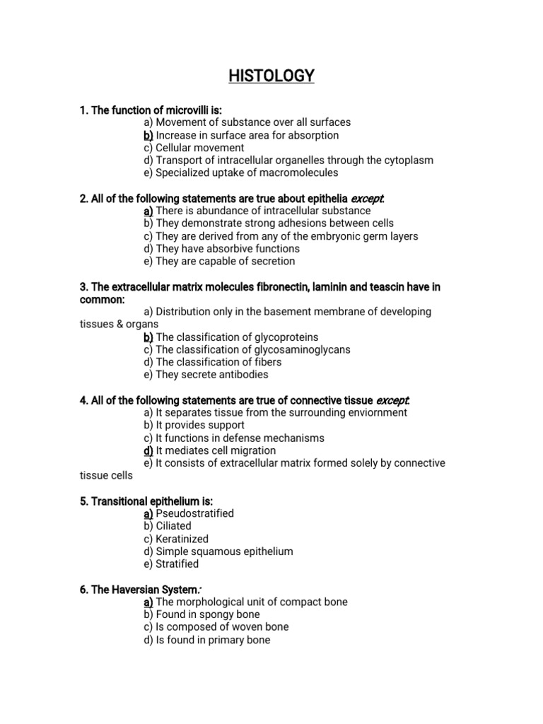 Histology Mcqs | PDF | Morphology (Biology) | Digestive System