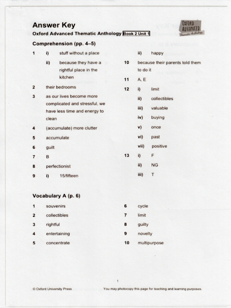 F.2 English Oxford Advanced Answer | PDF