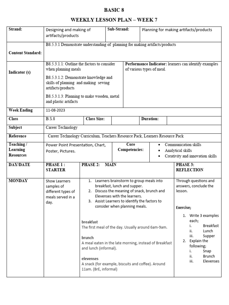 Bs8 3rd Term Wk7 - Career Tech | PDF | Meal | Seam (Sewing)