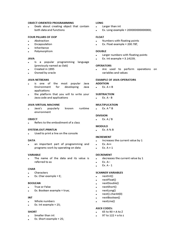 Oop Reviewer Pdf Java Programming Language Control Flow
