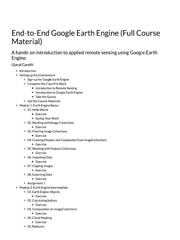 End To End Google Earth Engine Full Course Material Pdf