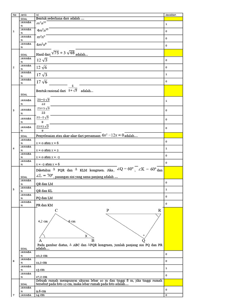 Contoh Soal MTK Kelas 3 | PDF