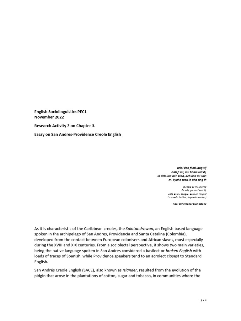 San Andres Creole English Study | PDF | English Language | Spanish Language