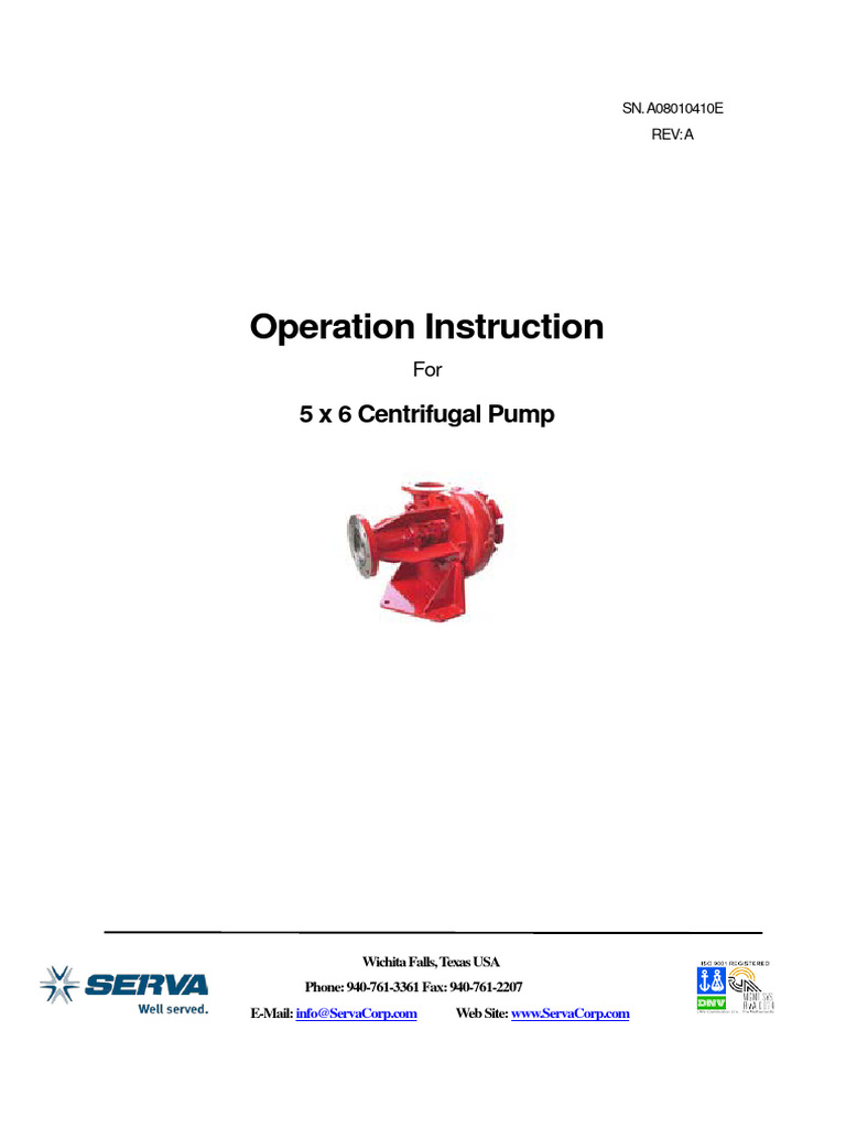 5 X 6 Centrifugal Pump Operation Instruction | PDF | Pump | Bearing ...