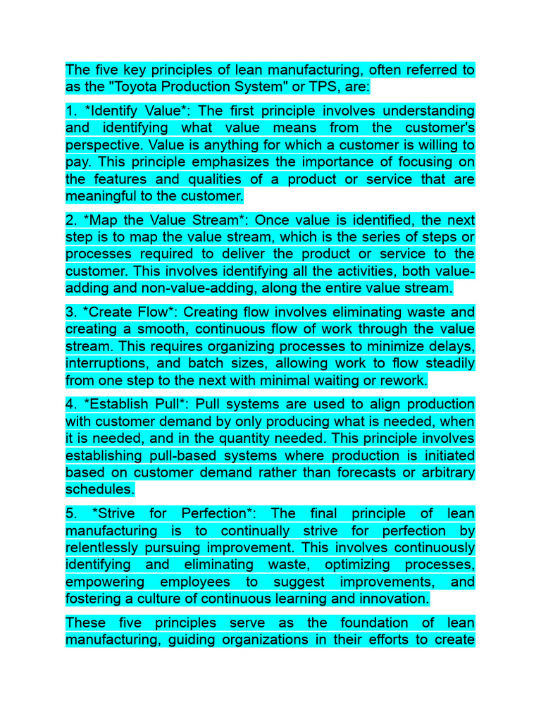 The Five Key Principles of Lean Manufacturing | Download Free PDF ...