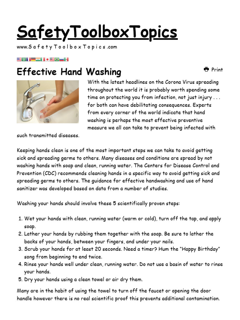 Effective Hand Washing - Safety Toolbox Talks Meeting Topics | Download ...