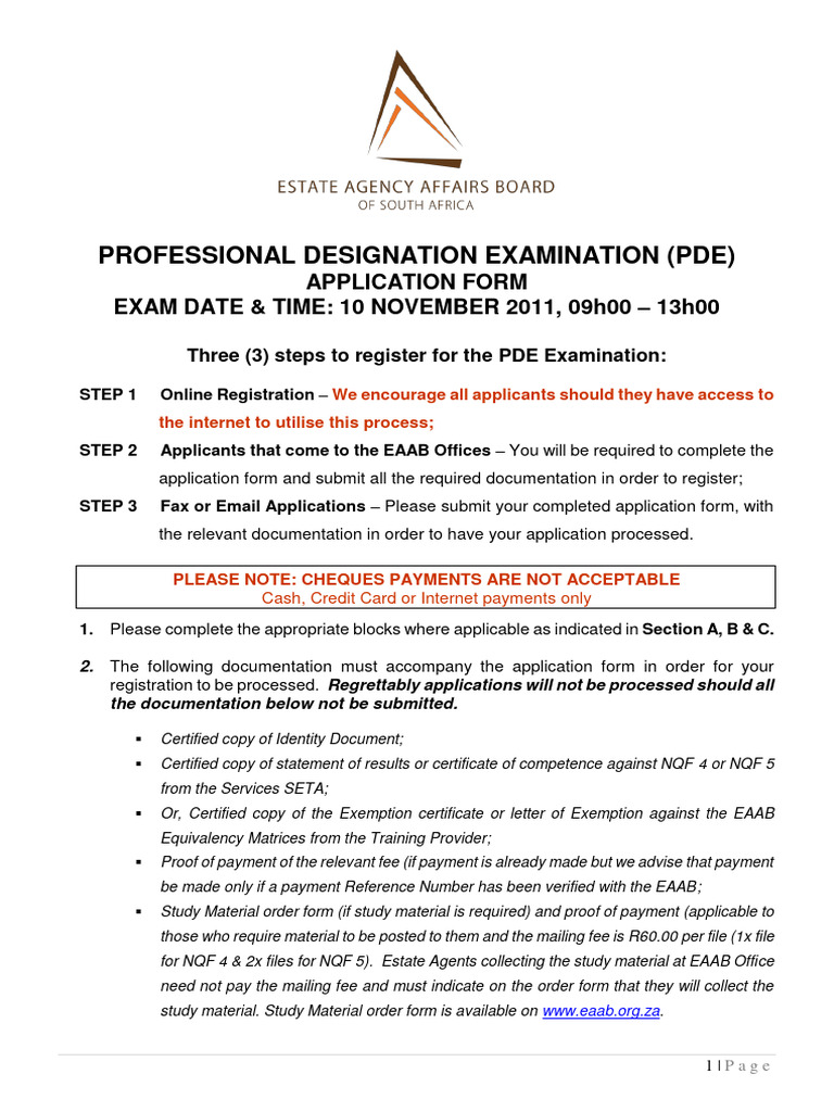 Pde Application Form 10 November 2011 | PDF | Payments