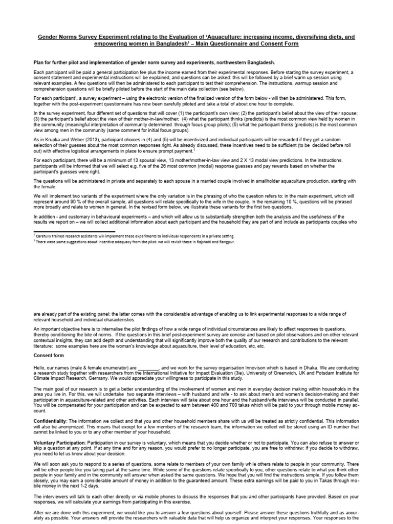 Gender Norms Background Consent Instructions and Questionnaire FINAL | PDF | Experiment ...