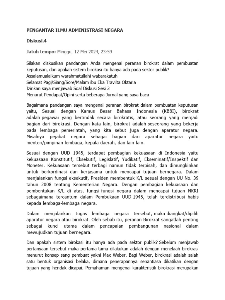 PENGANTAR ILMU ADMINISTRASI NEGARA Diskusi 4 Sesi 4 | PDF | Politik