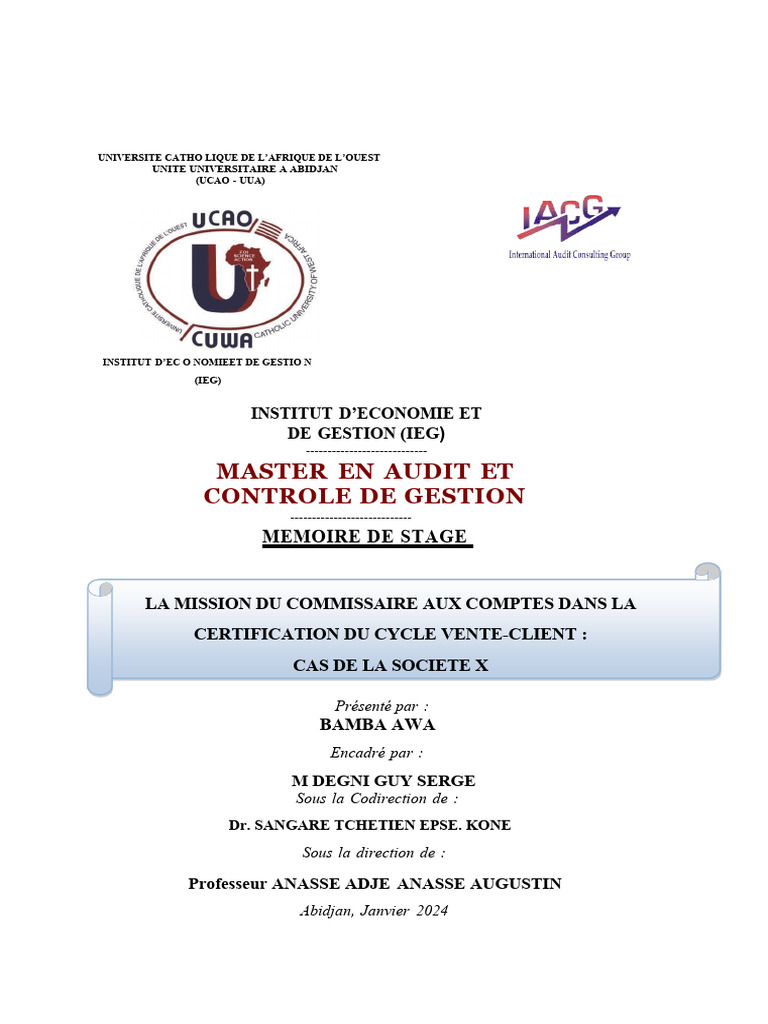 Memoire Master 2 Audit Et Controle de Gestion Bamba Awa Juillet 2023 | PDF | Audit financier ...