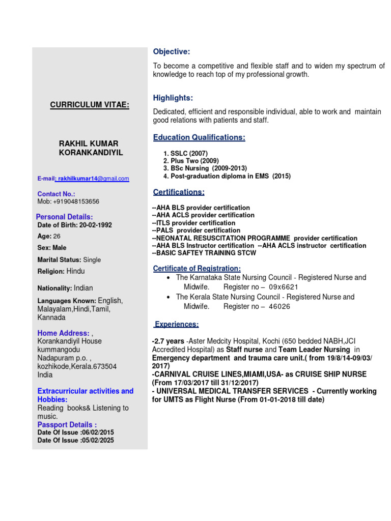 Rakil-CV | PDF | Nursing | Emergency Medical Services