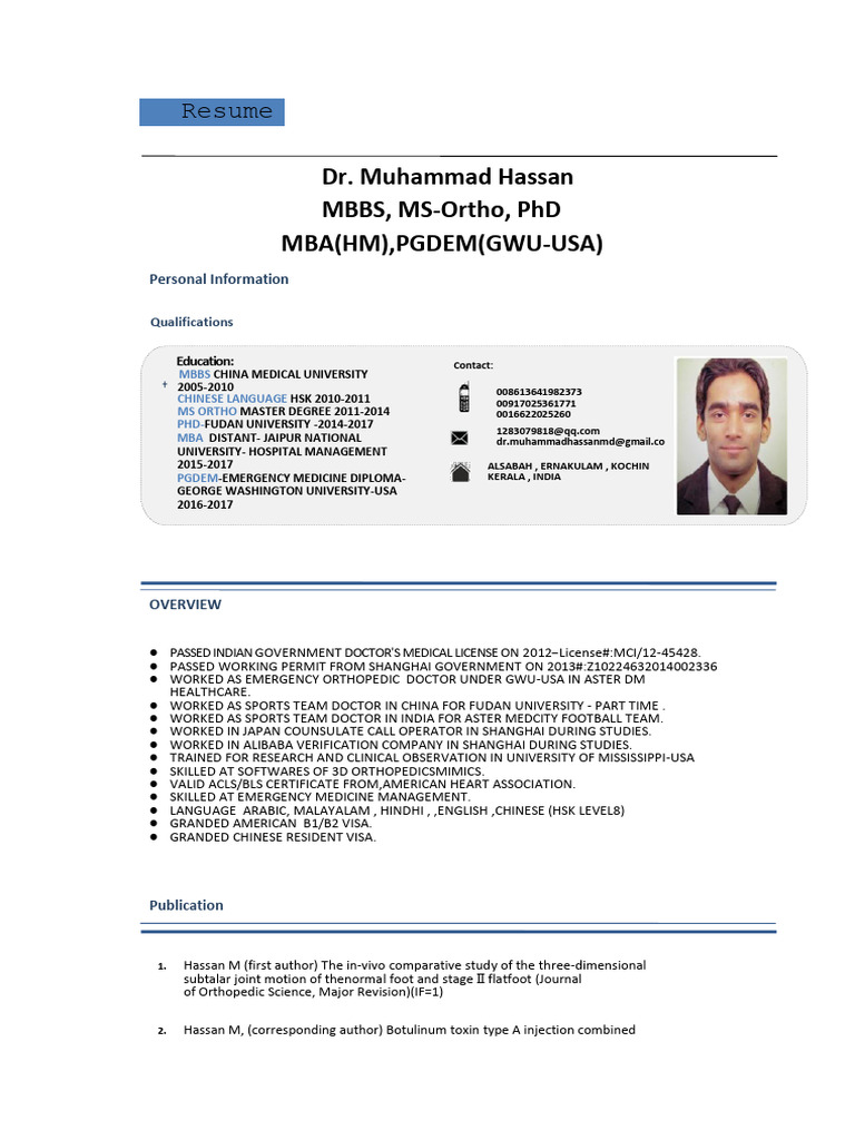 DR - Hassan-CV | PDF | Physician | Medical School
