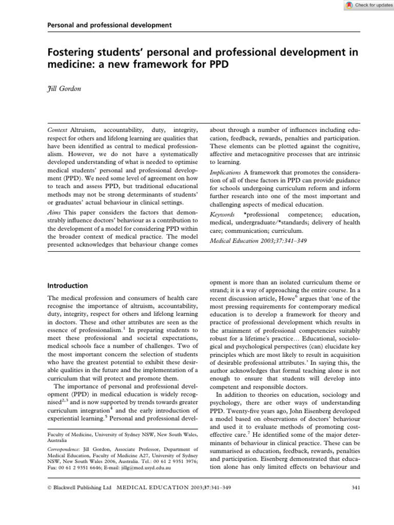 Medical Education - 2003 - Gordon - Fostering Students Personal and Professional Development in ...