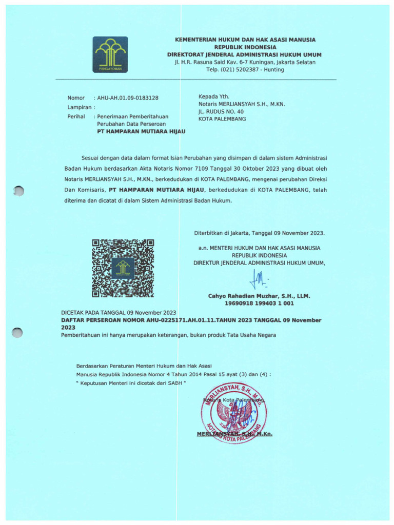 Pernyataan Keputusan RUPS HMH 30 Oktober 2023 | PDF