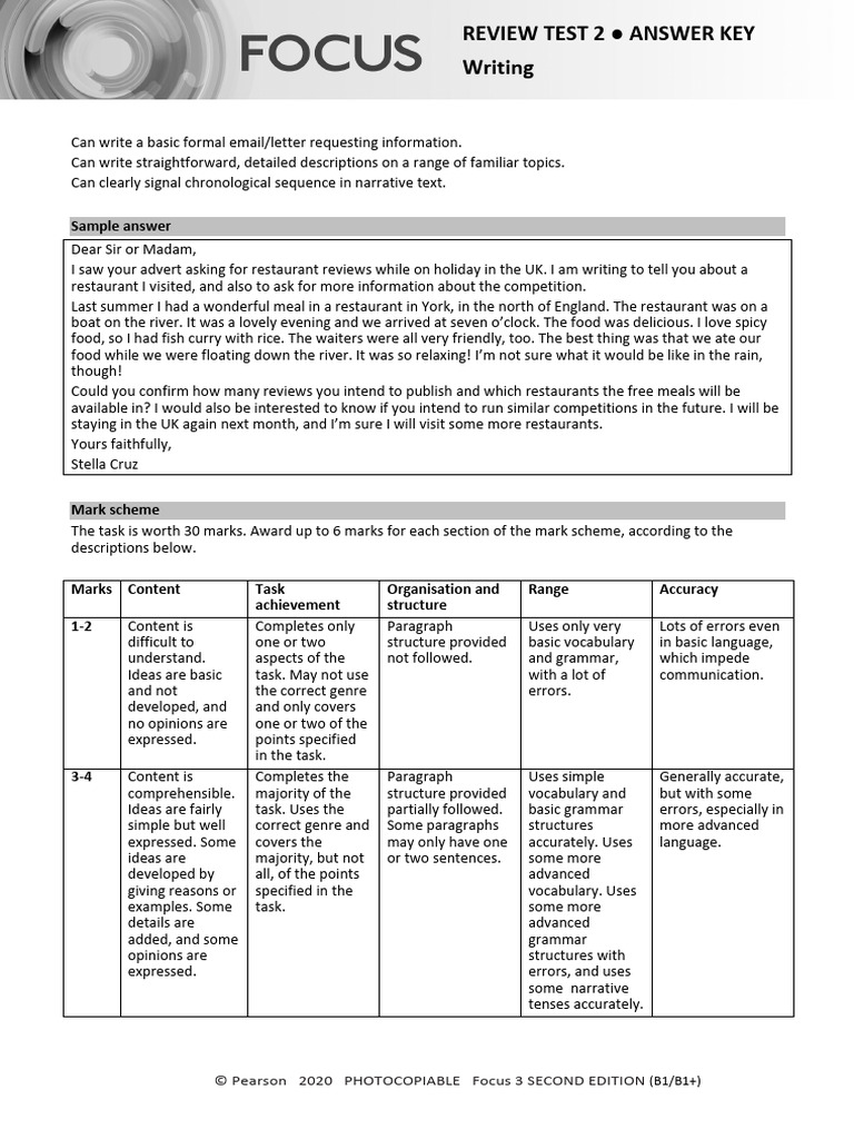 Focus3 2E Review Test 2 Units1 4 Writing ANSWERS | PDF | Human ...