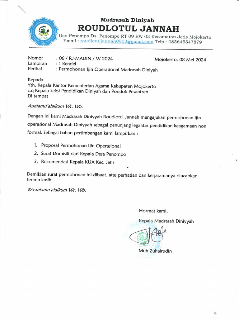 Permohonan Lembaga Madin RJ | PDF