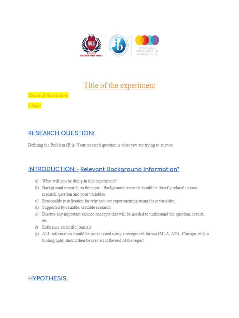 MYP Lab Report Template | PDF | Hypothesis | Experiment