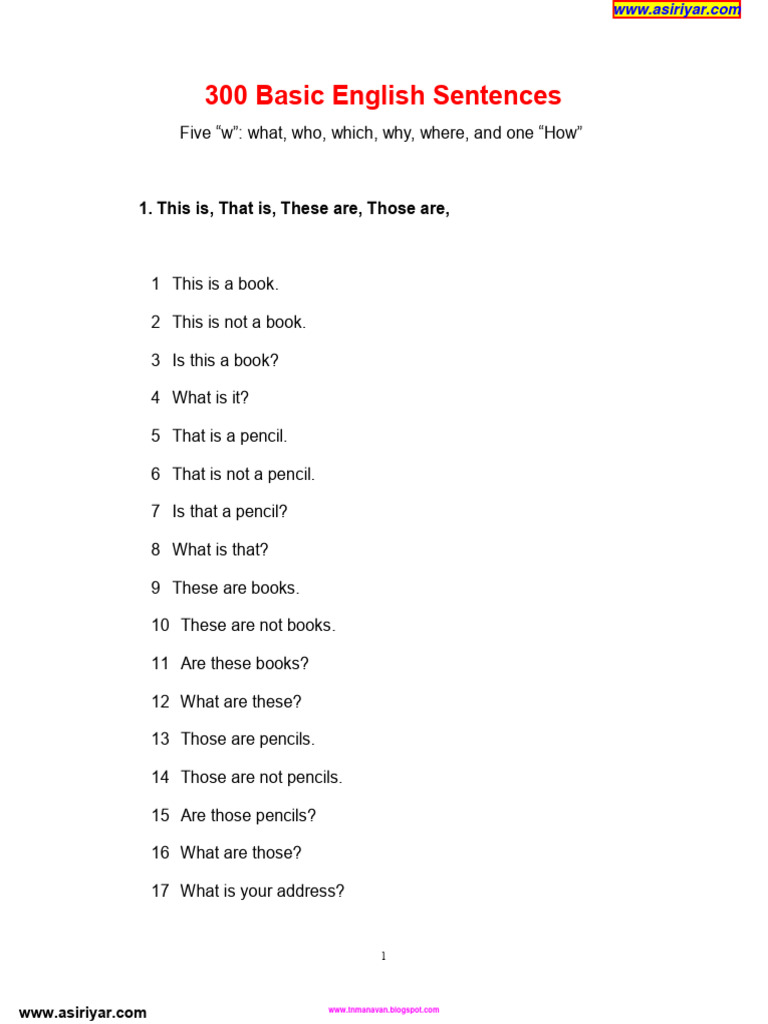 300 Simple English Sentences | PDF | English Language