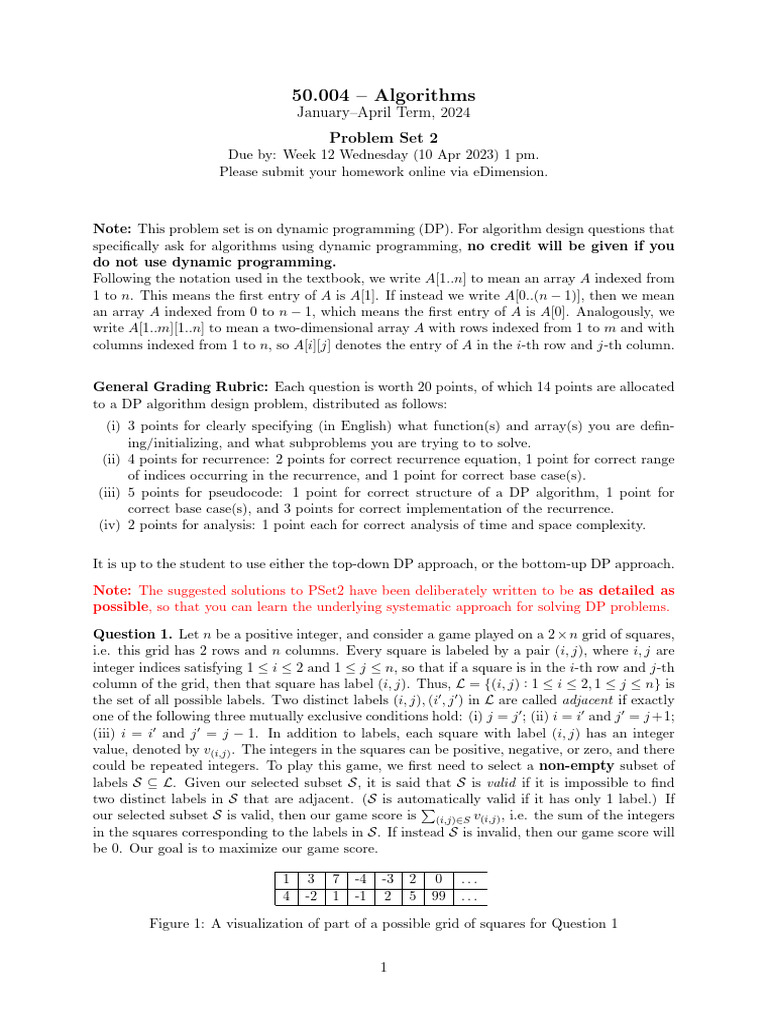 Algo (2024) PSet 02 Solutions | PDF | Dynamic Programming | Mathematics