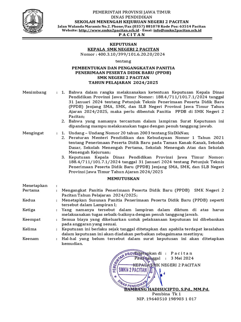 SK Panitia PPDB 2024 - 2025 | PDF