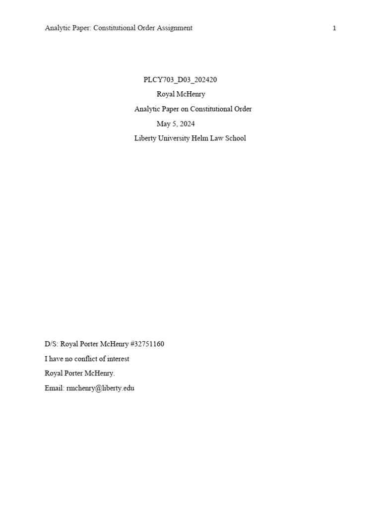 Constitutional Order Analysis Paper | PDF | United States Bill Of ...