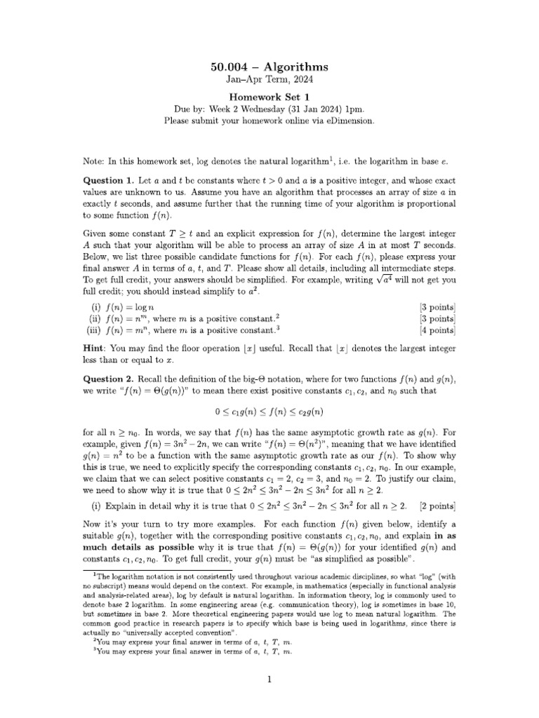 Algo(2024)-Homework-01 | PDF | Logarithm | Function (Mathematics)