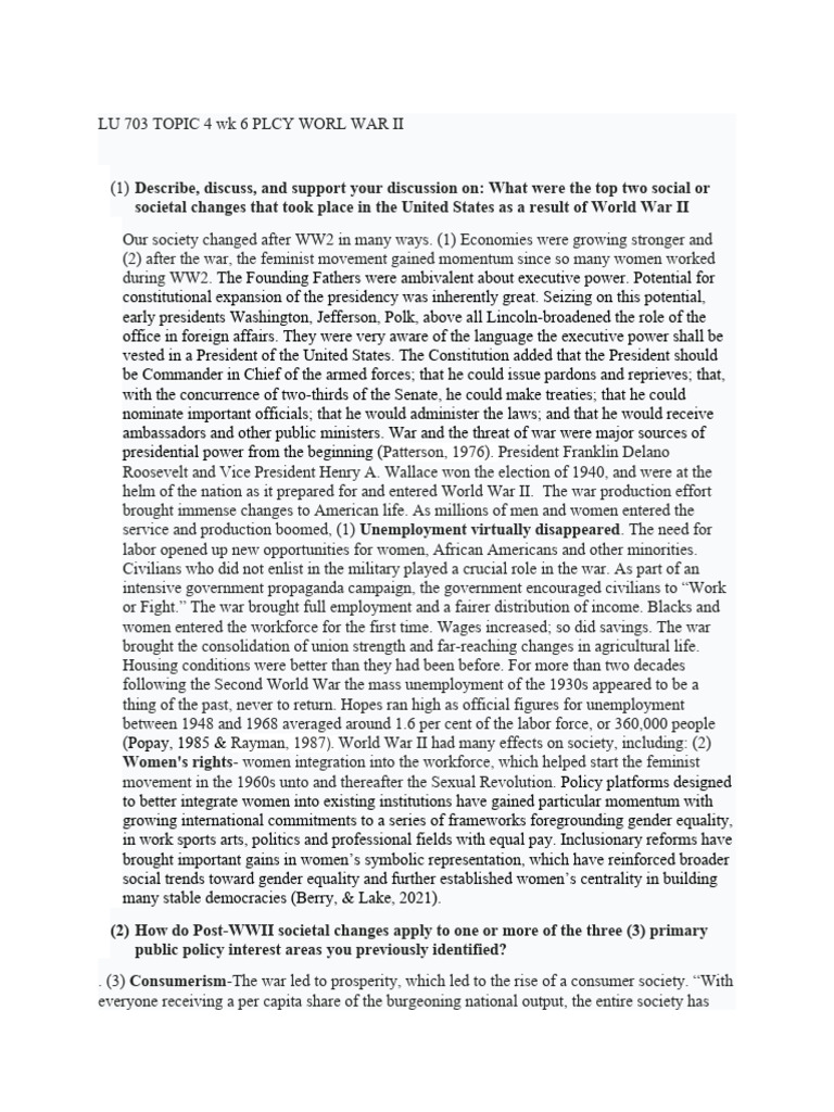 LU 703 TOPIC 4 wk 6 PLCY WORL WAR II | PDF | New Deal | Franklin D ...