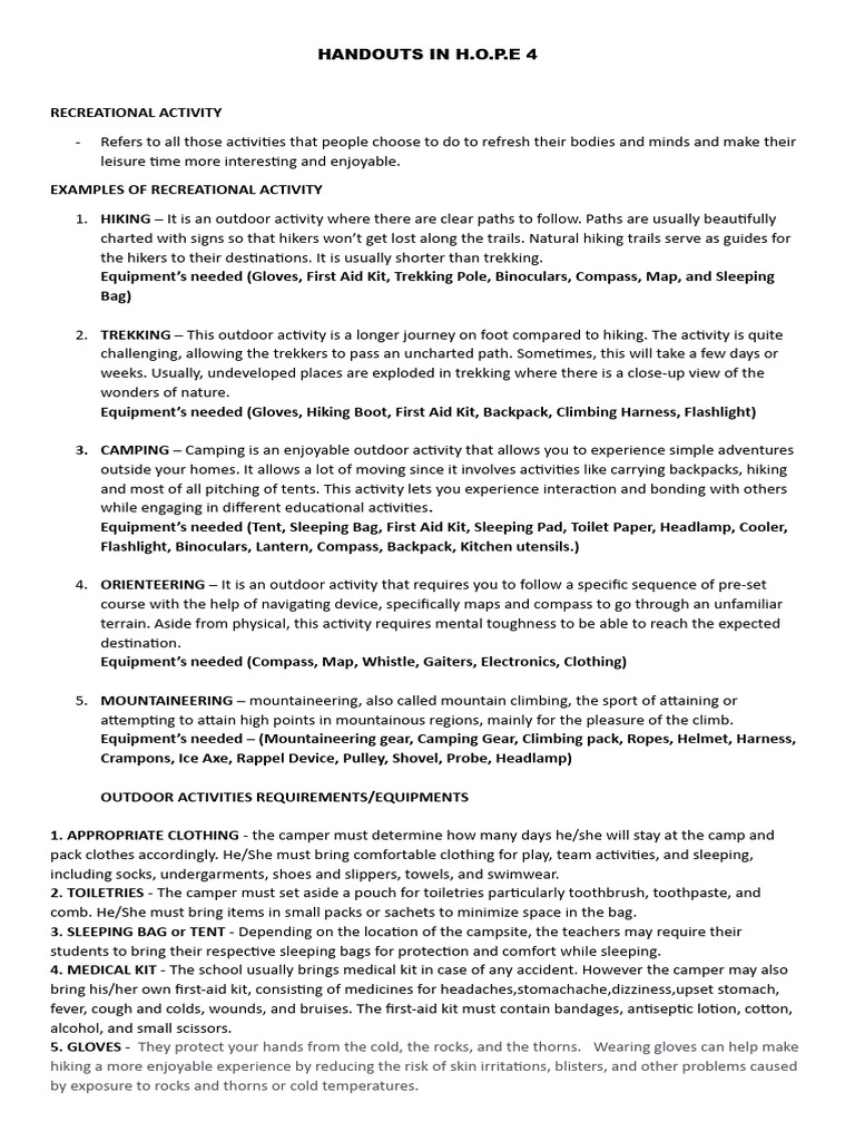 Final Handouts in Hope 4 | PDF | Hiking | Clinical Medicine
