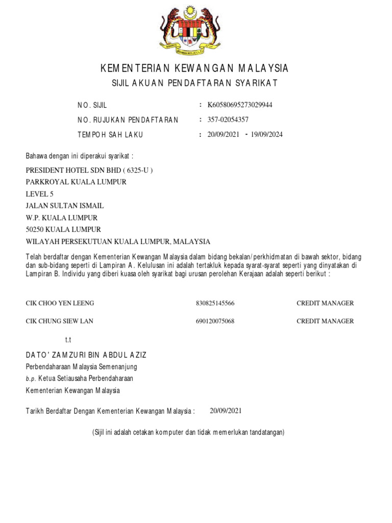 Sijil Kementerian Kewangan Malaysia | PDF