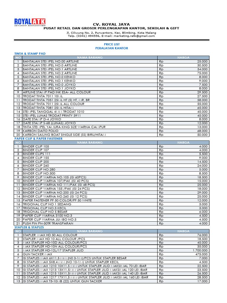 Office Supplies Price List 2023 | PDF | Magenta | Office Equipment