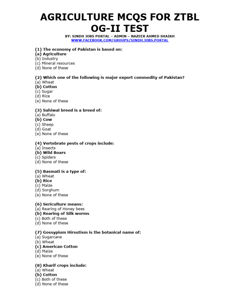 50 MCQs on Agriculture for Class 10 | PDF | Ploidy | Agriculture