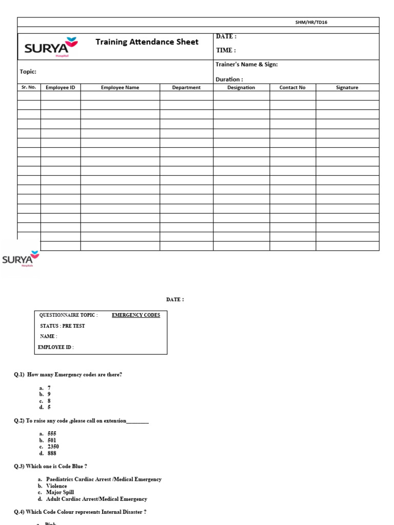 Emergency Codes and Staining Training Sheet | PDF | Staining | Microbiology