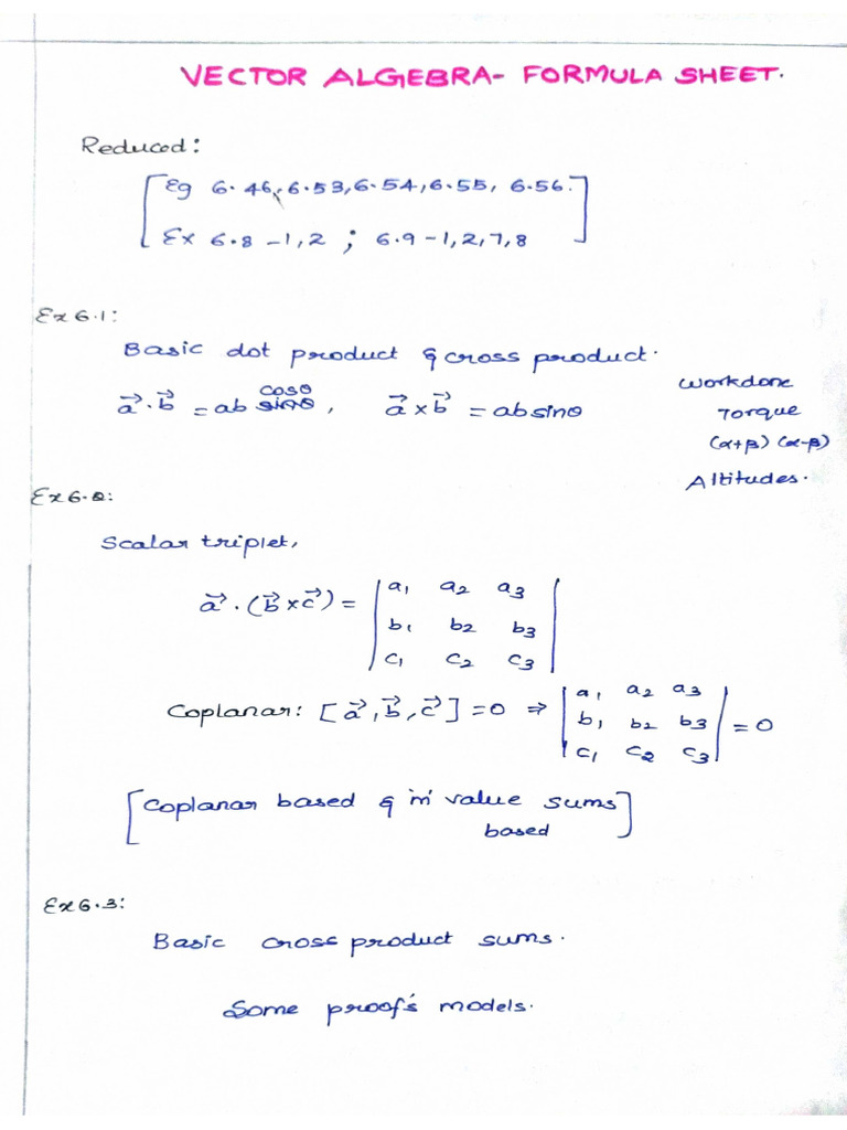 Vector Algebra Formula Sheet | PDF