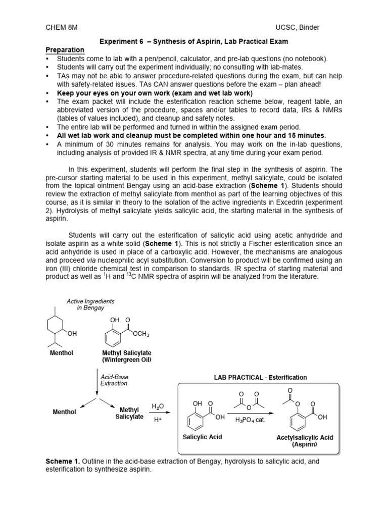 Exp 6 Synthesis of Aspirin Exam Prep 1 | PDF | Chemical Reactions | Ester