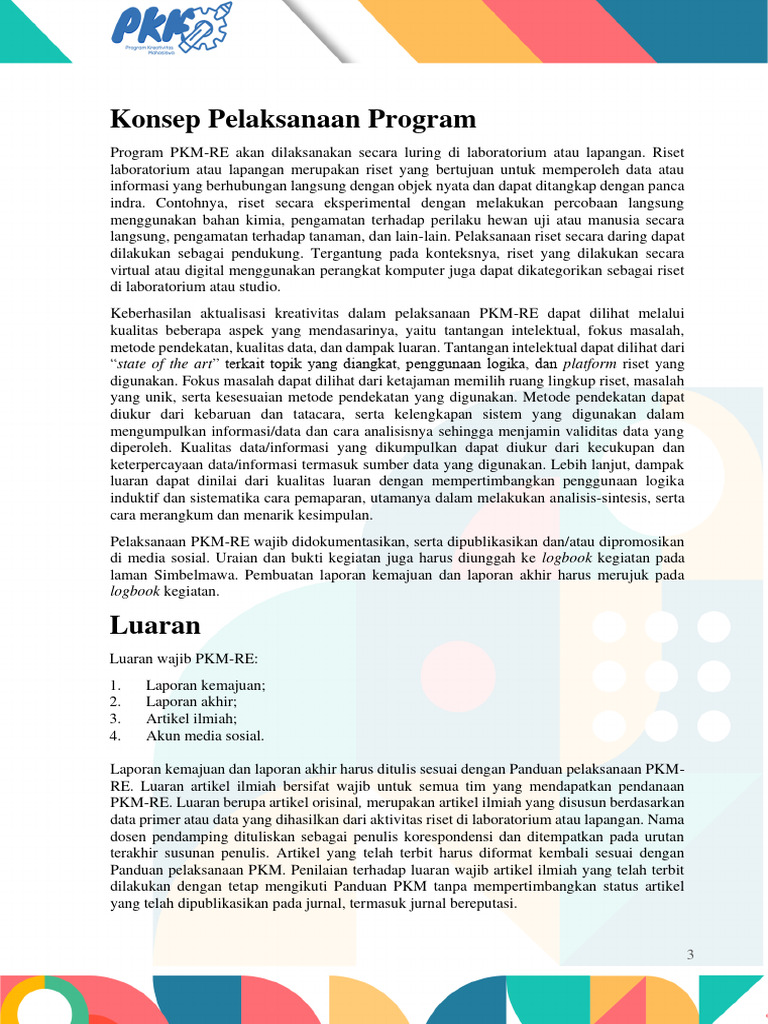 Panduan Pelaksanaan PKM-RE | PDF